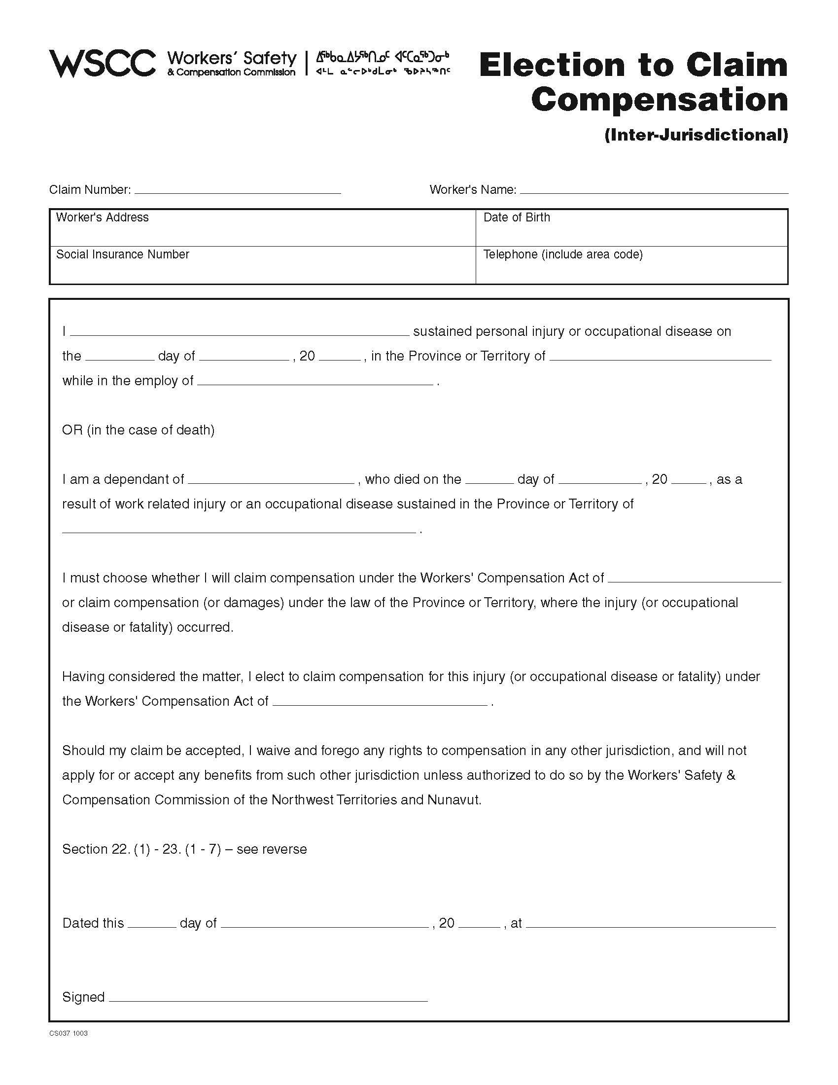 Election to Claim Compensation | WSCC | Workers' Safety and Compensation Commission